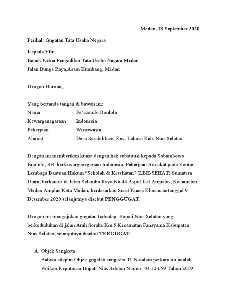 Surat Gugatan Tun | PDF | Hukum