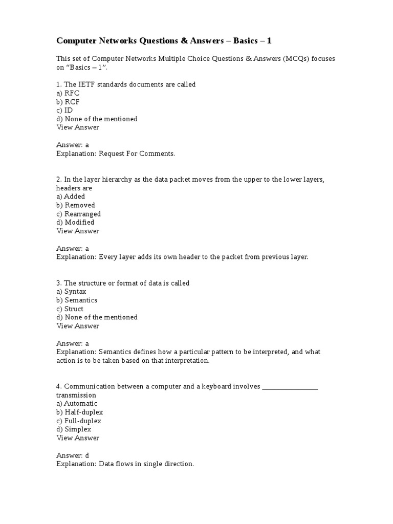 Computer Networks Questions & Answers - Basics - 1 | PDF | Domain Name ...