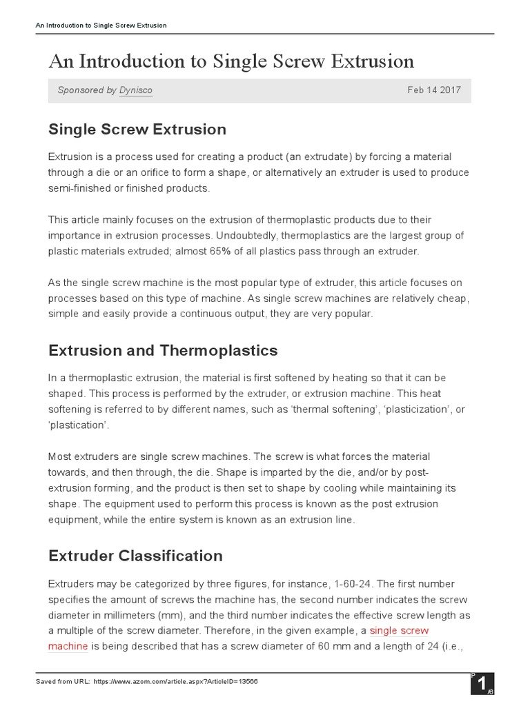 An Introduction To Single Screw Extrusion | PDF | Extrusion ...