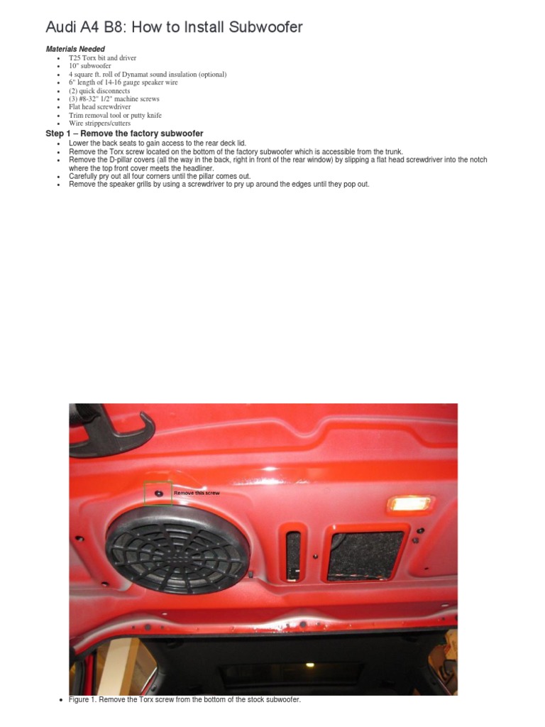 Audi A4 B8 Replace Subwoofer | PDF | Screw | Wire