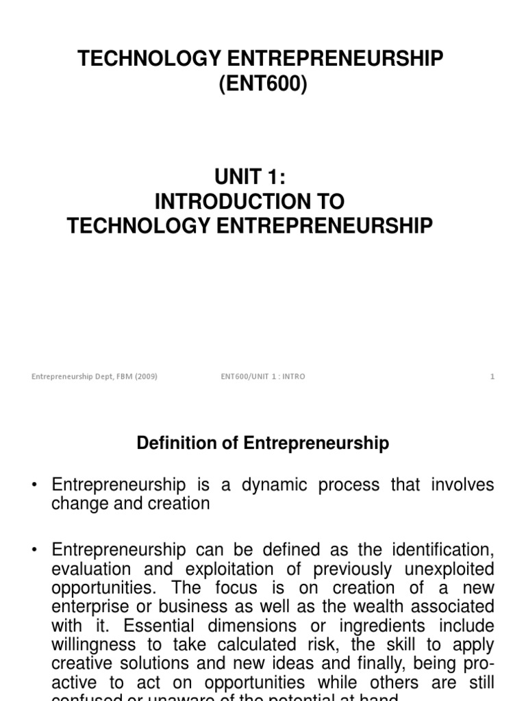 Unit 1 ENT600 INTRO | PDF