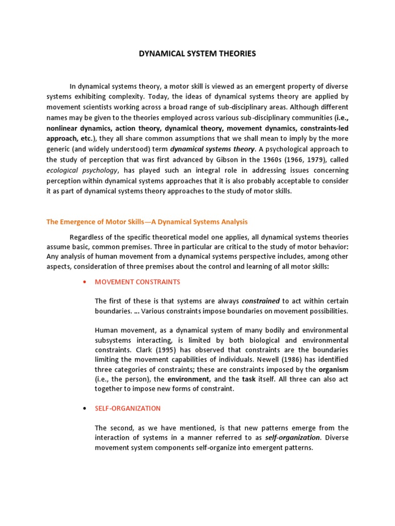 Topic 3 Dynamical System Theory | PDF | System | Self Organization