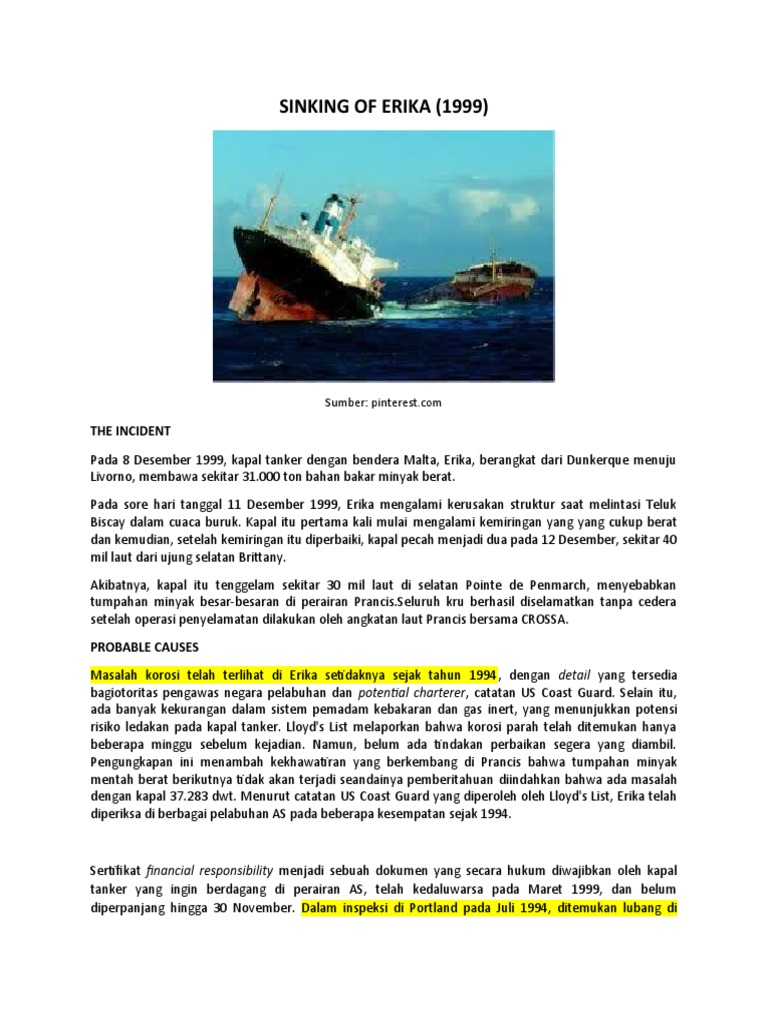 Sinking of Erika | PDF