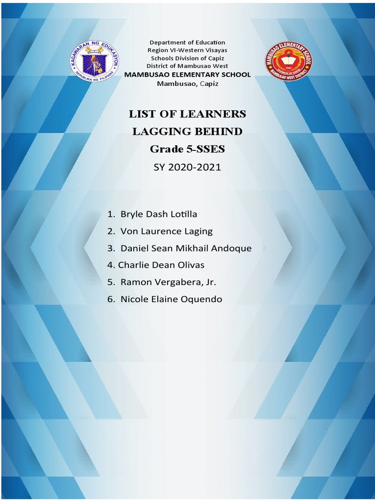 List of Learners Lagging Behind Grade 5-SSES | PDF | Travel | Wellness