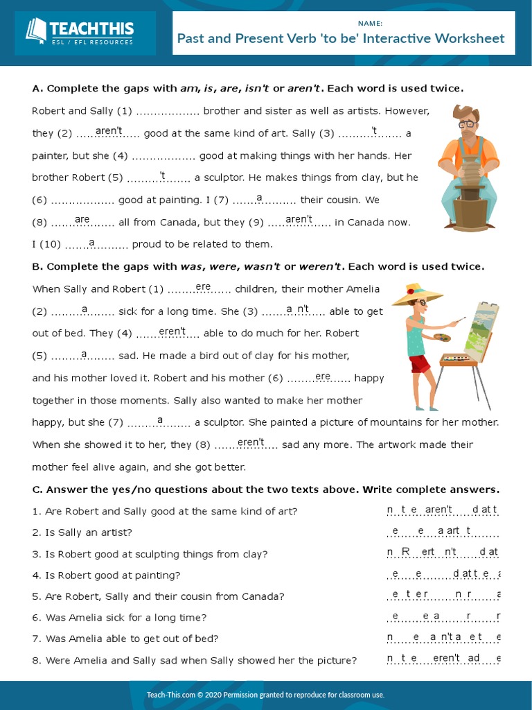 Past and Present Verb 'To Be' Interactive Worksheet | PDF | Paintings ...