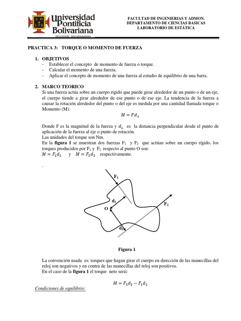 Práctica 3. Momento de Una Fuerza o Torque | PDF | Esfuerzo de torsión ...