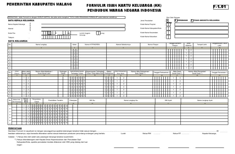 Formulir KK Depan | PDF