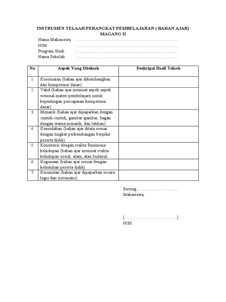 Instrumen Telaah Perangkat Pembelajaran | PDF | Seni | Komputer