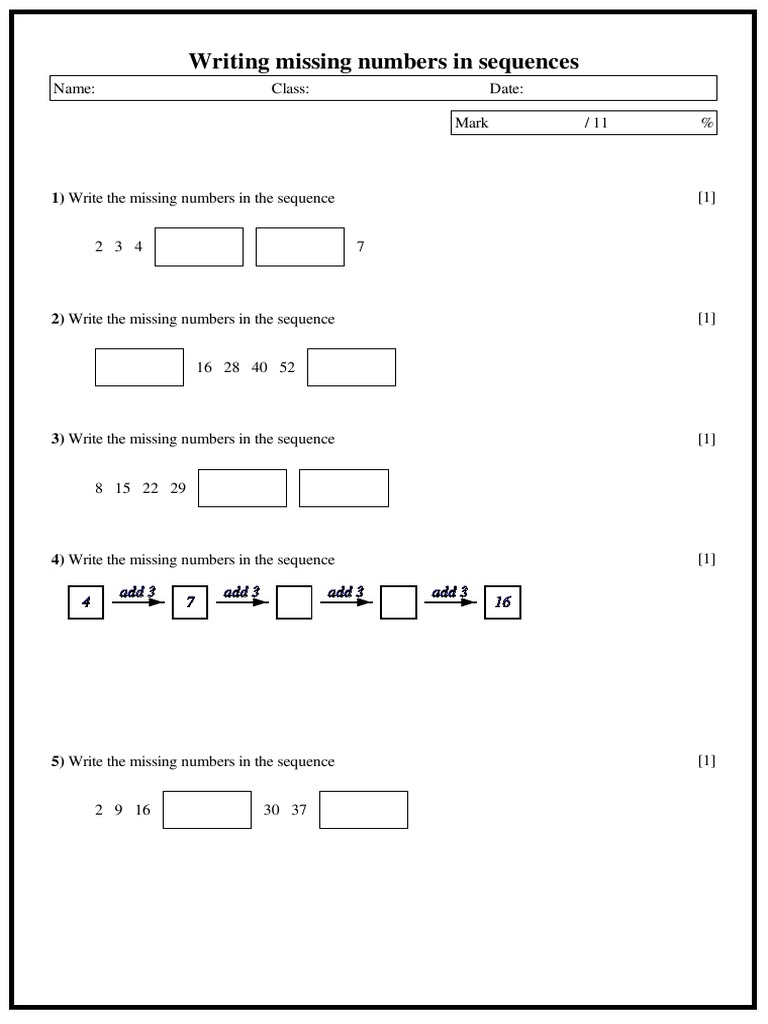 Writing missing numbers in sequences