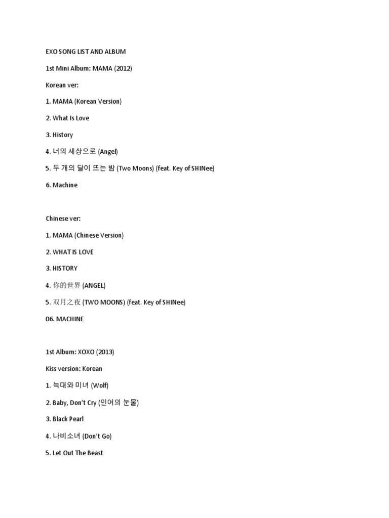 Exo Song List | PDF | Popular Music | Recorded Music
