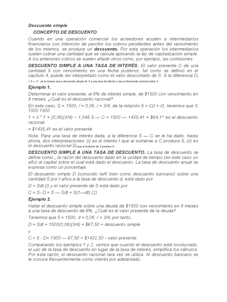 Descuento Simple | PDF | Tasas de interés | Dinero