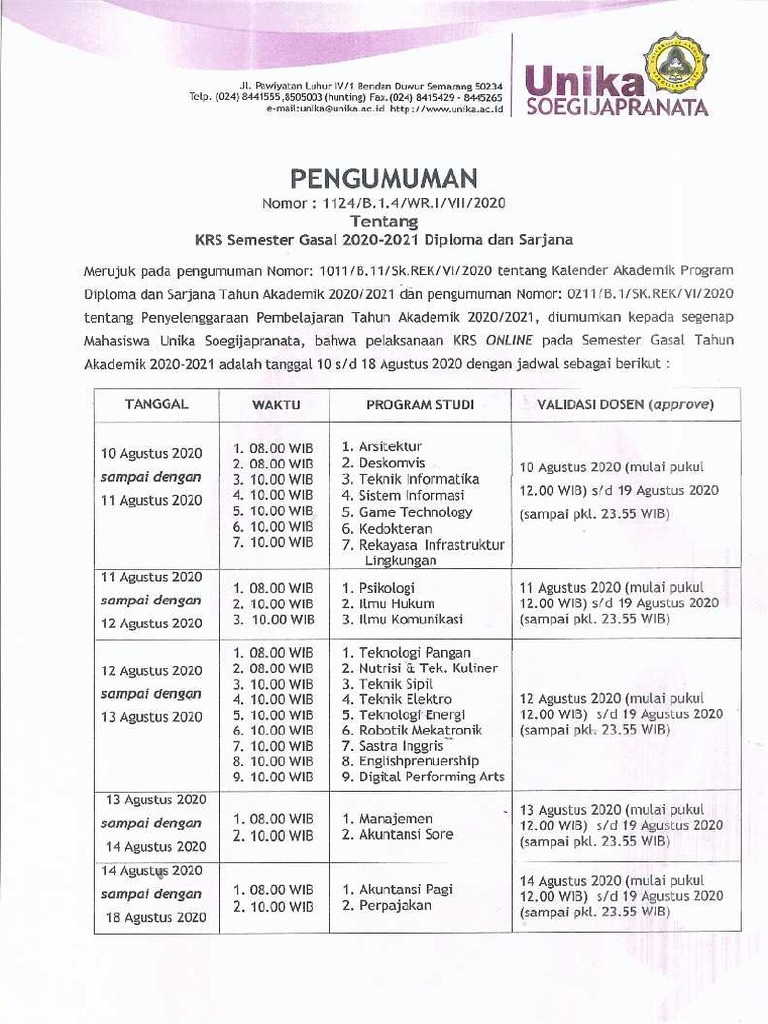 SK Jadwal KRS Diploma Dan Sarjana | PDF
