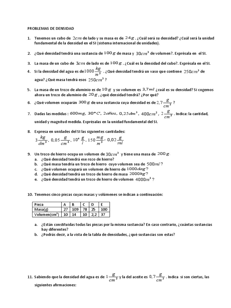 Ejercicios Sencillos Densidad - 3 | PDF | Densidad | Volumen
