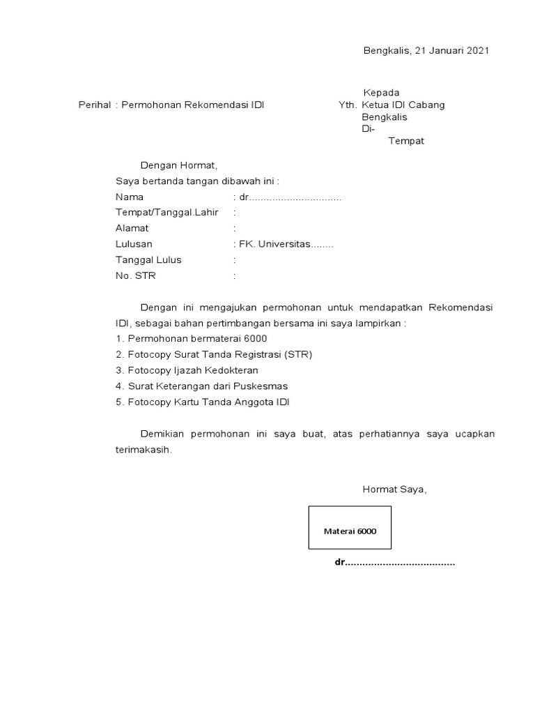 Surat Permohonan Rekom Idi | PDF
