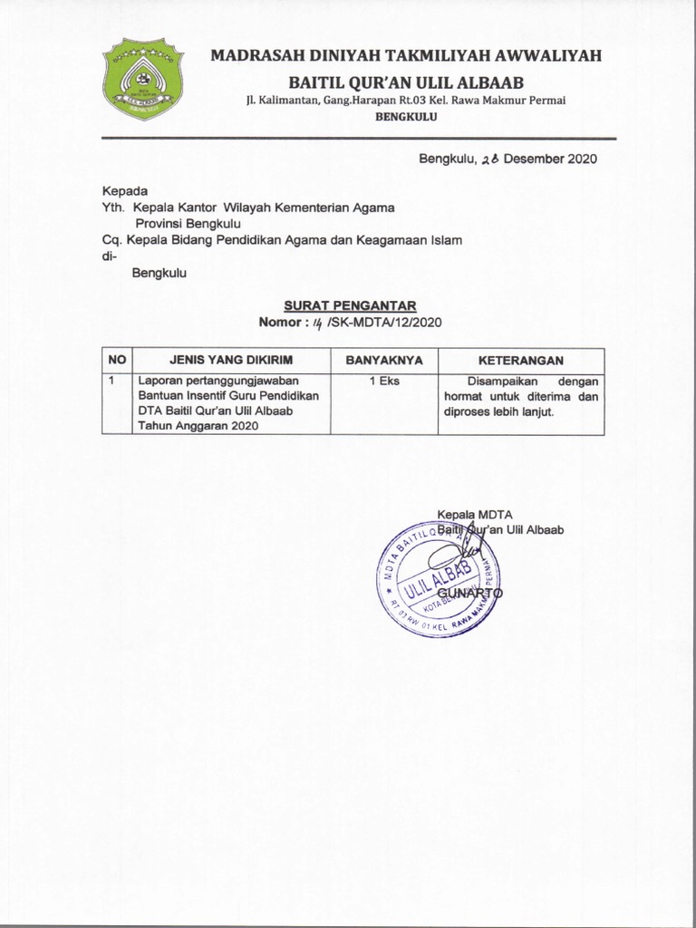 Contoh LPJ Insentif MDA | PDF