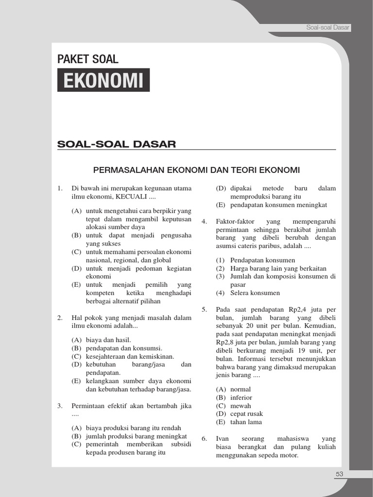 Soal Ekonomi Dasar | PDF