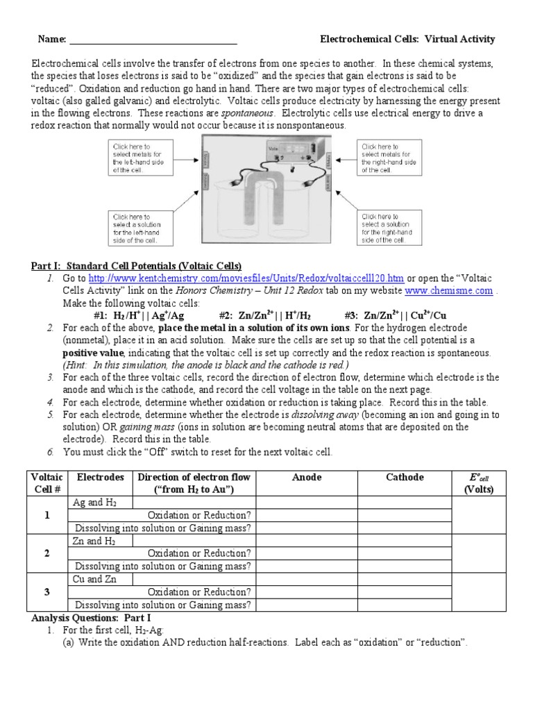 Electrochemical Cells Virtual Lab Guide | PDF | Redox | Electrochemistry