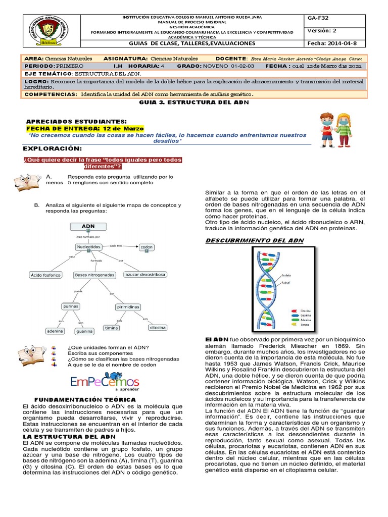 2021 Guía 3 Estructura Del Adn | PDF | Nucleótidos | Francis Crick