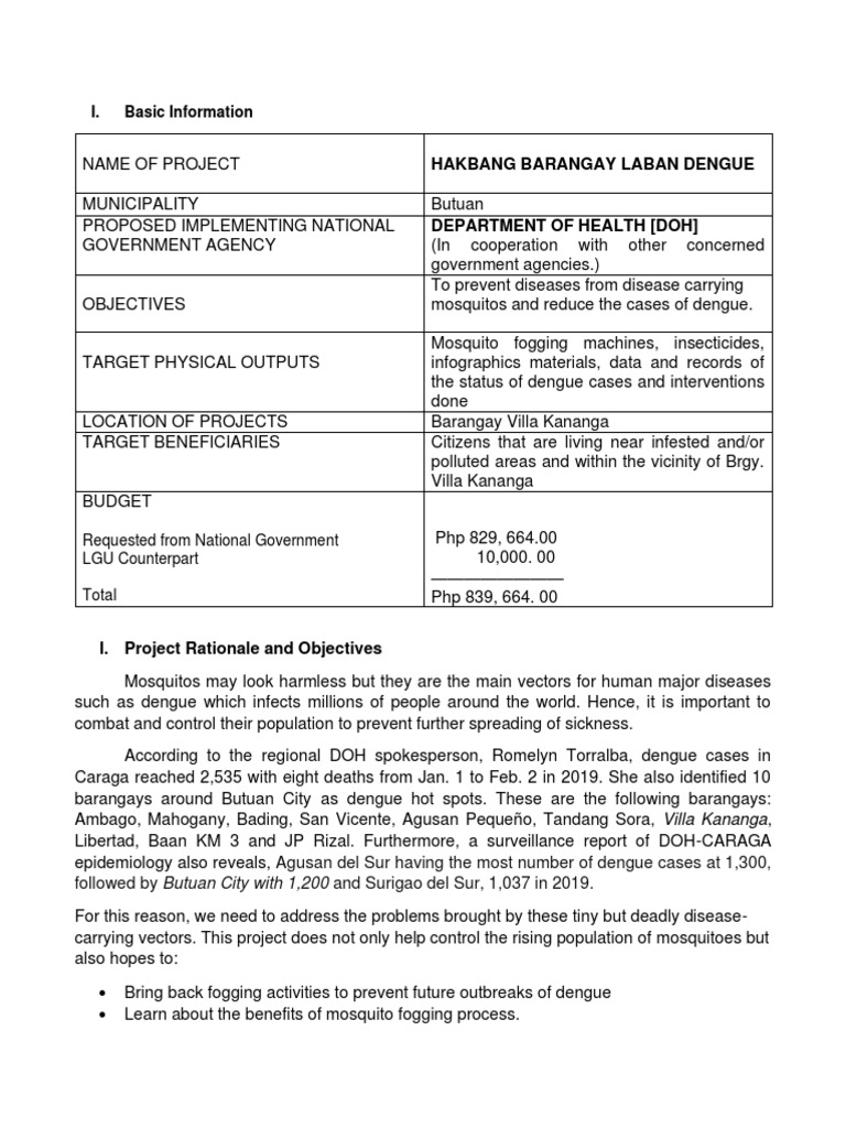 Hakbang Barangay Laban Dengue: I. Basic Information | PDF | Mosquito | Medical Specialties