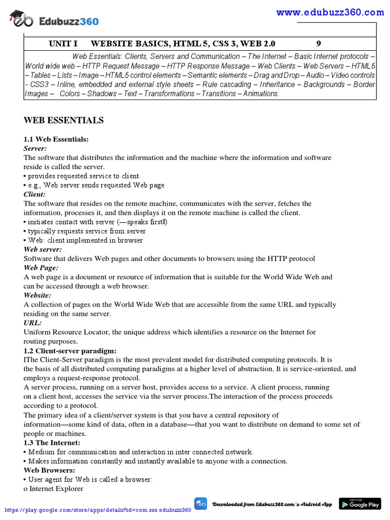Cs8651 Internet Programming Unit I Website Basics, HTML 5, Css 3, Web 2.0 9 | PDF | Html Element ...
