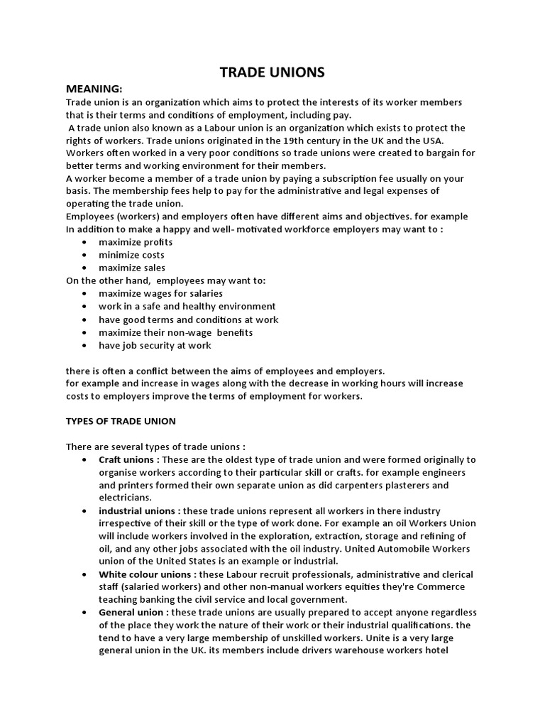 Trade Unions | PDF | Trade Union | Collective Bargaining