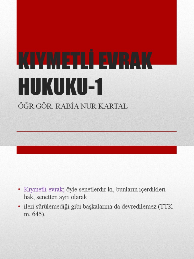 Kiymetli Evrak Hukuku 1 Slides PDF | PDF
