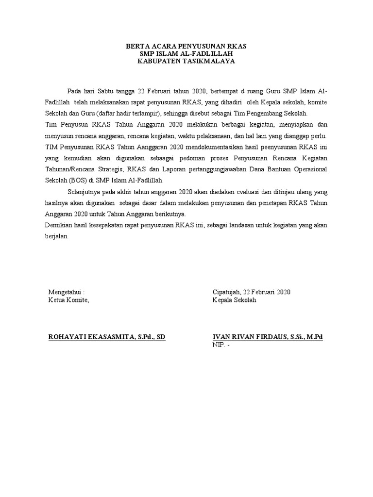 Berta Acara Penyusunan Rkas | PDF