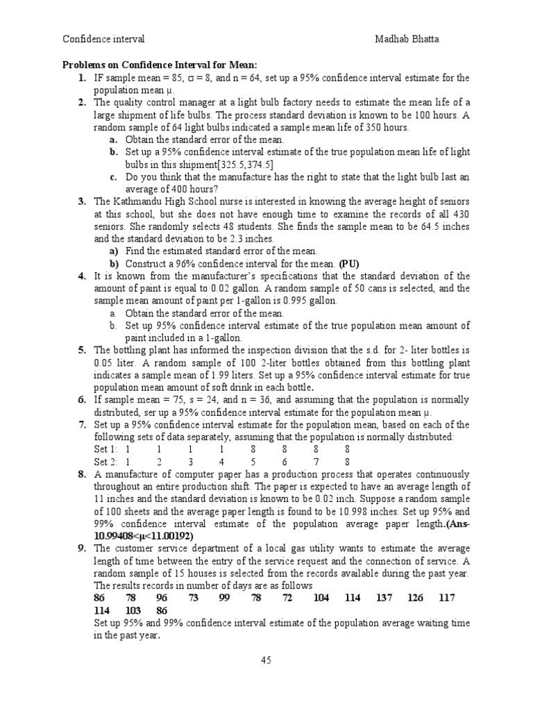 Confidence Interval Exercises | PDF | Confidence Interval | Standard Error
