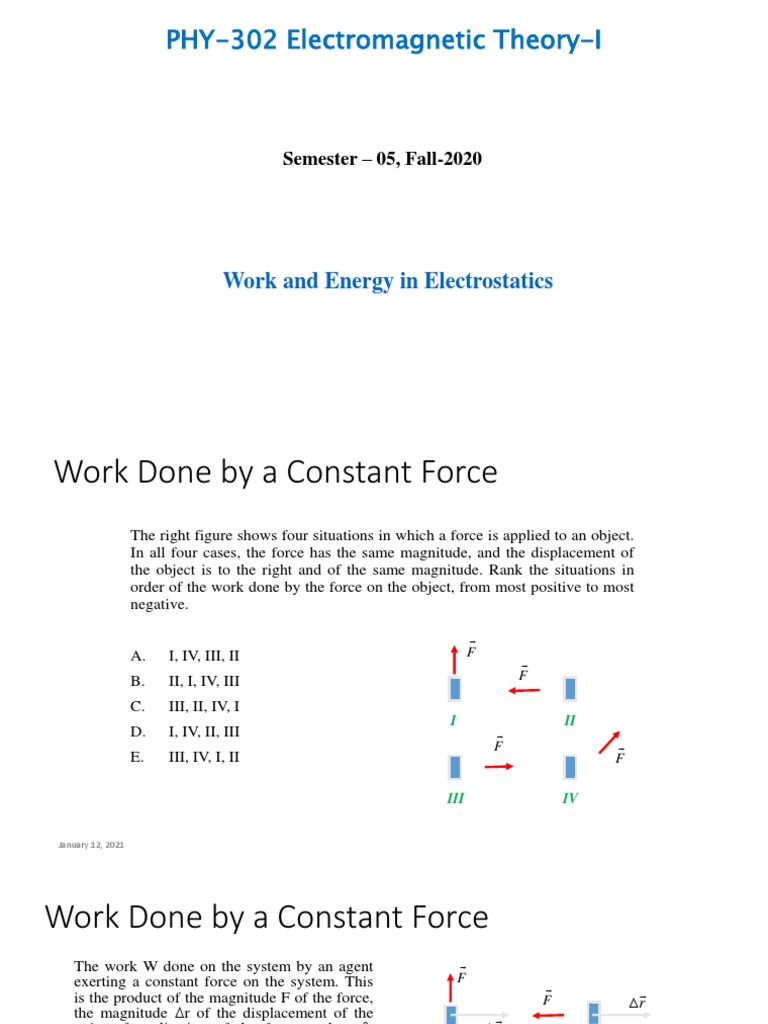 Work and Energy in Electrostatics | PDF | Force | Electric Field