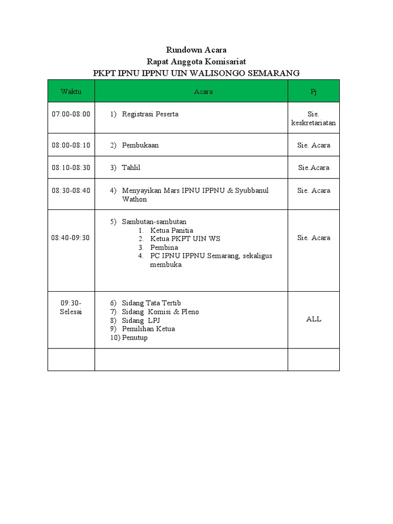Rundown Acara RAK Plan 1 | PDF