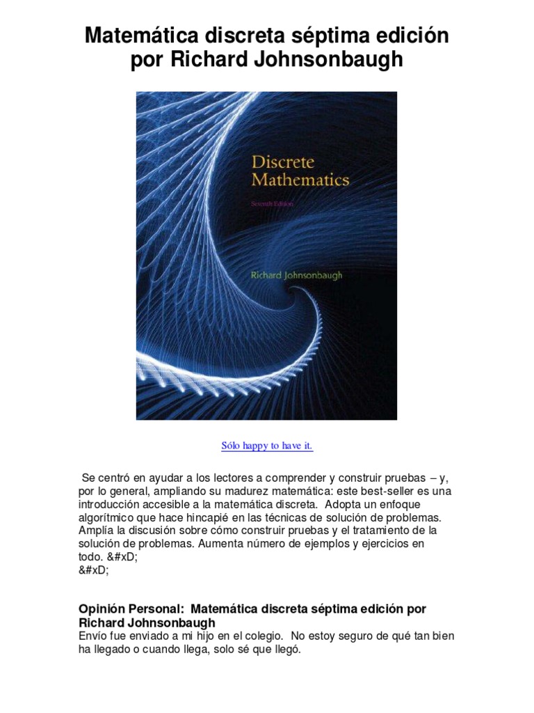 Matemática Discreta Séptima Edición Por Richard Johnsonbaugh - 5 Estrellas Revisión | PDF