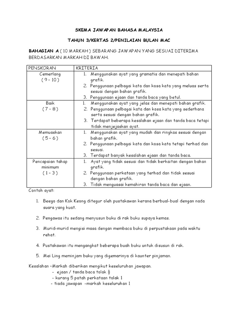 Skema Jawapan Bahasa Malaysia | PDF