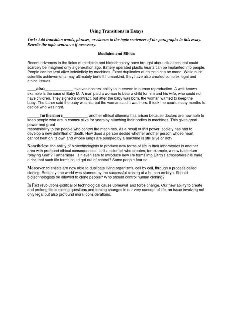 Using Transitions in Essays | PDF | Cloning | Biology