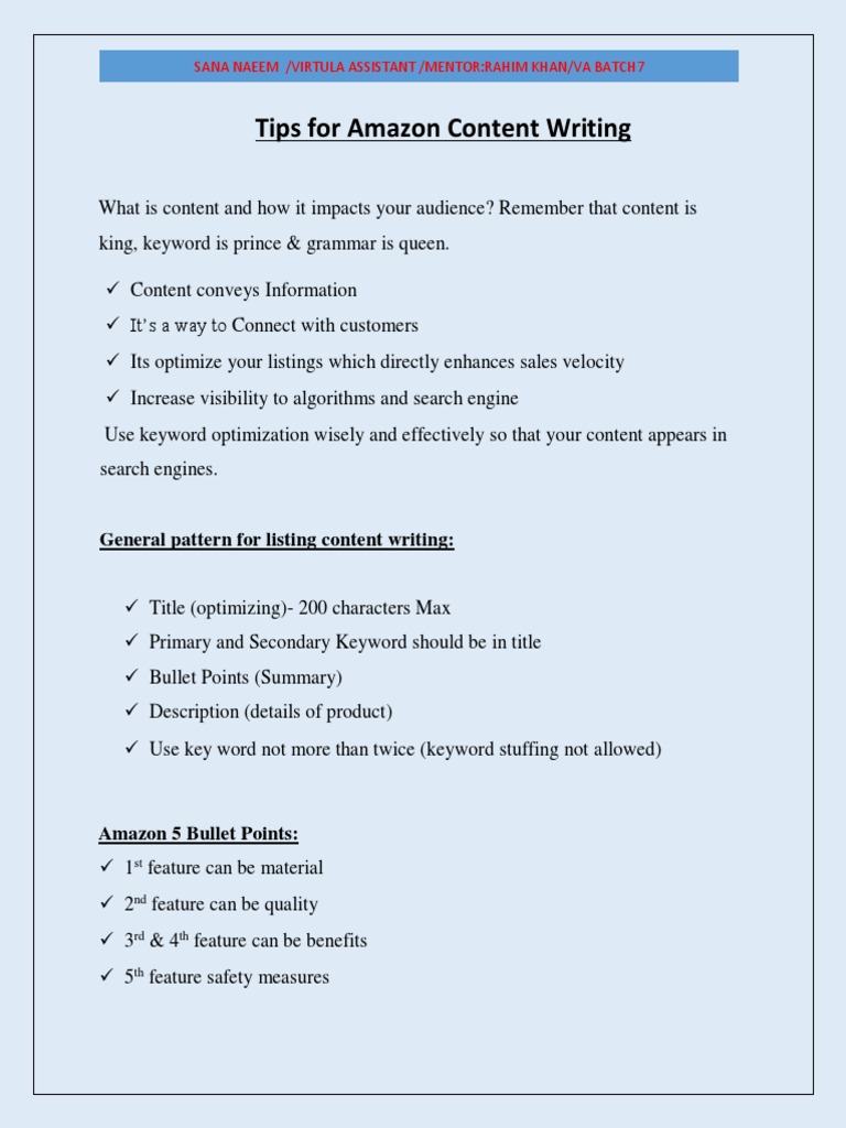 Amazon Content Writing Tips | PDF