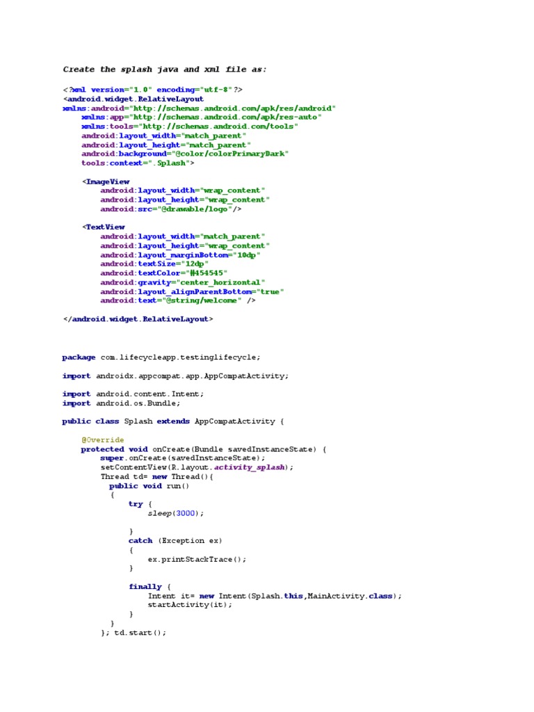 Create The Splash Java and XML File As:: Android App Tools Android Android Android Tools | PDF ...