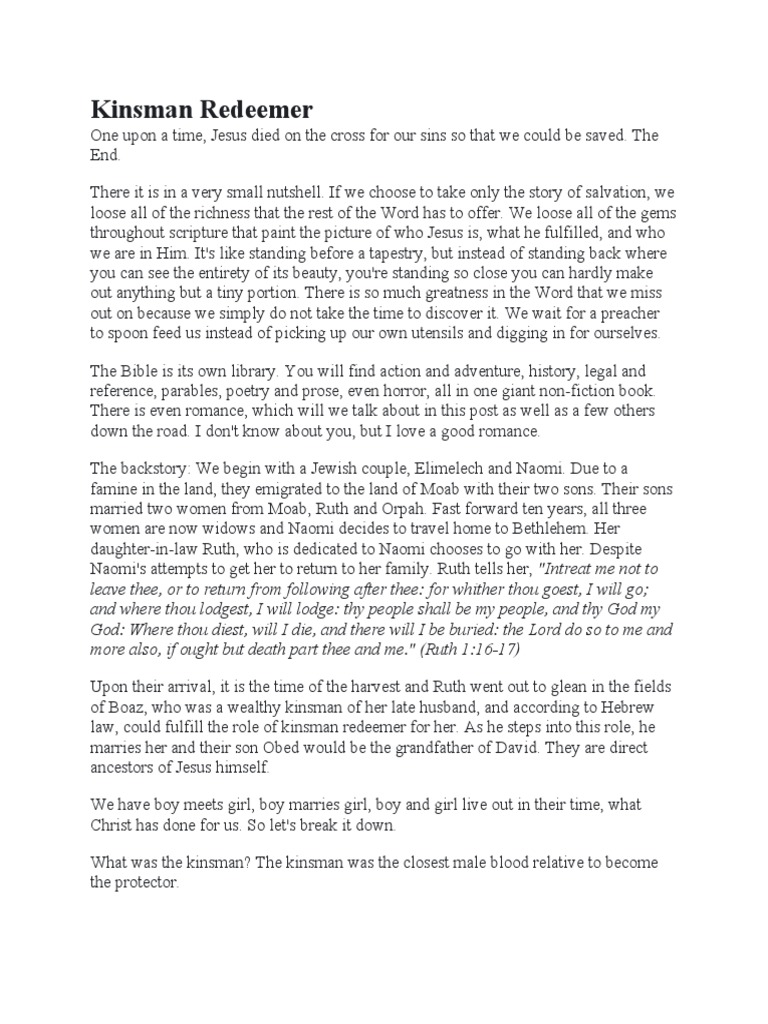 The Kinsman Redeemer | PDF | Book Of Ruth | Ruth (Biblical Figure)