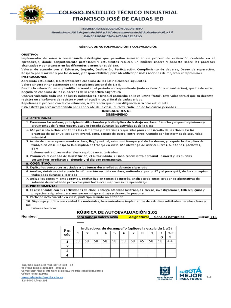 Formato de Auto y Coevaluacion | PDF | Evaluación | Maestros