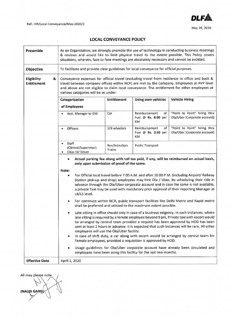 Local Conveyance Policy Effective 1st Apr-2020 | PDF