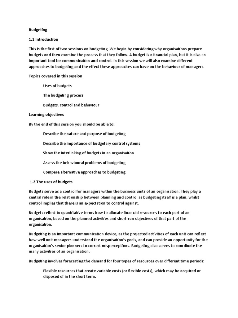 Budget Preparation Notes | PDF | Budget | Budgets And Budgeting