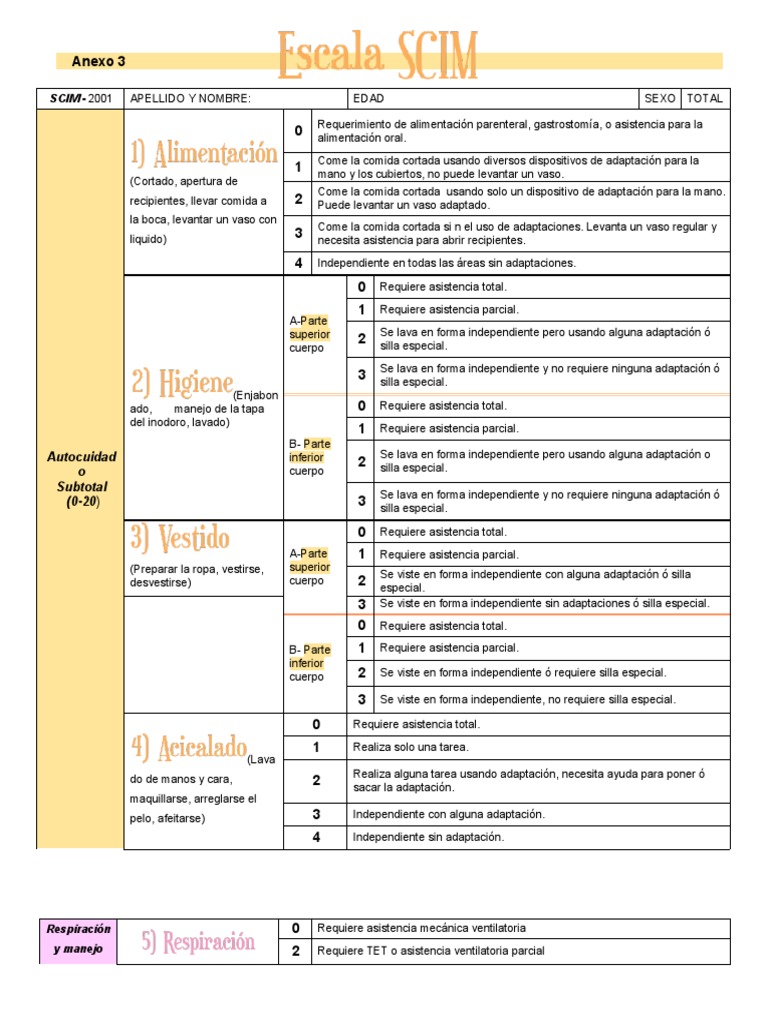 SCIM Inareps Lesion Medular Anexo 3 | PDF | Salud y bienestar | Medicina