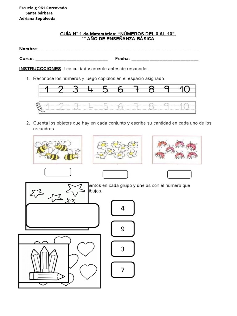 Guia 1 Numeros Del 0 Al 10 | PDF | Enseñanza de matemática