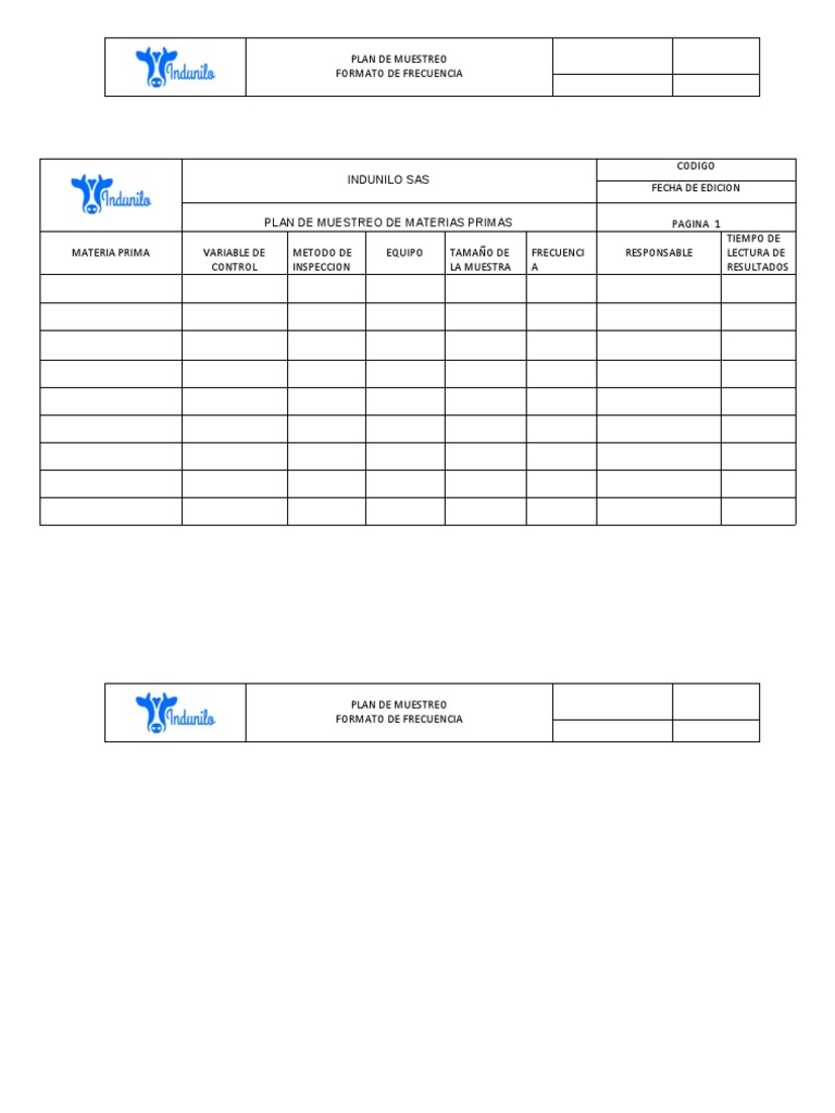 Formato Plan de Muestreo | PDF