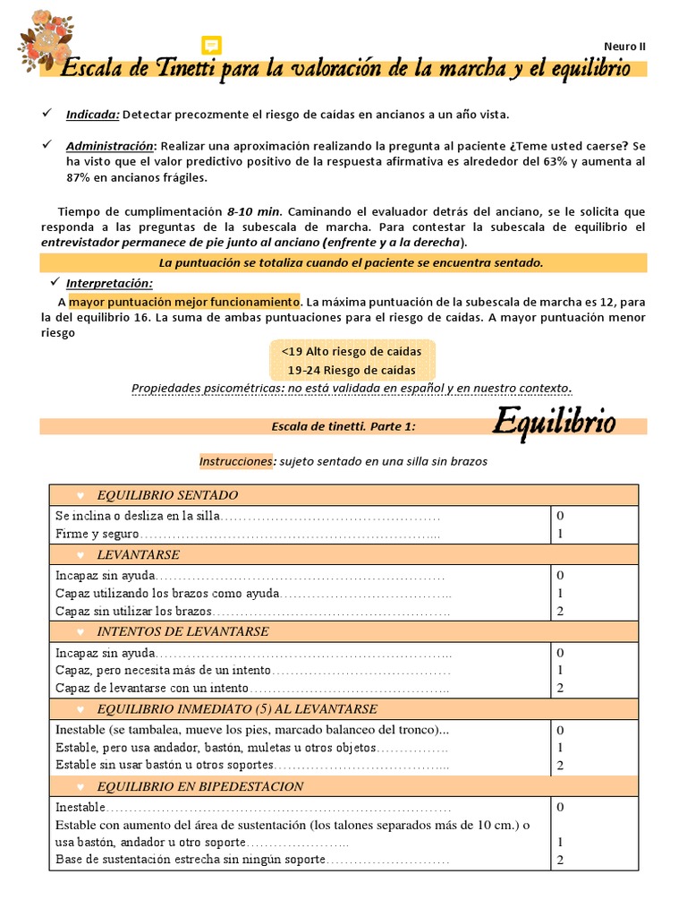 Escala Tinetti Escala De Marcha Y Equilibrio Pdf Naturaleza