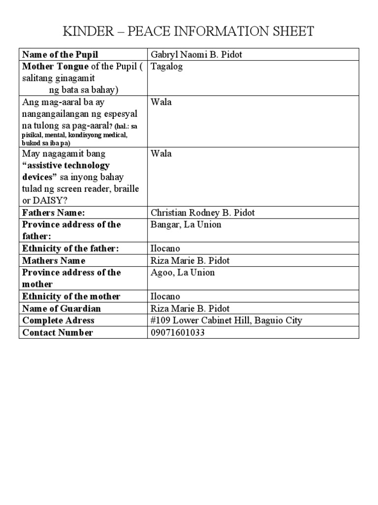 Pupils Information Sheet | PDF