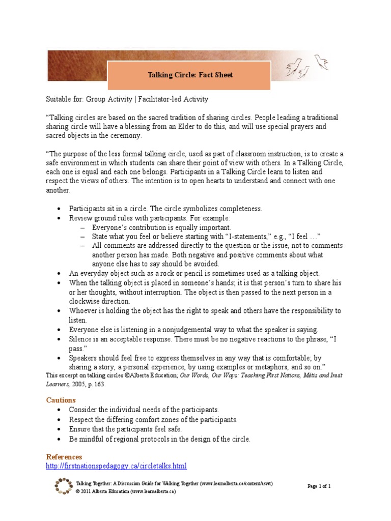 Fact Sheet Talking Circle | PDF | Human Communication | Behavior ...