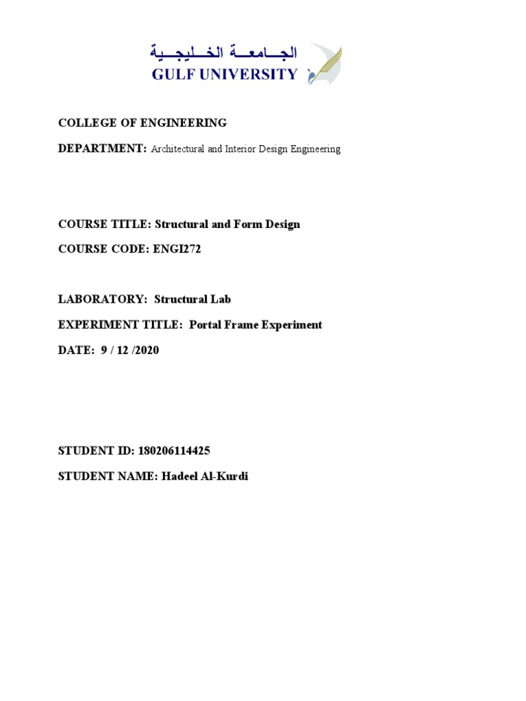 Portal Frame Experiment Report | PDF | Young's Modulus | Stress (Mechanics)
