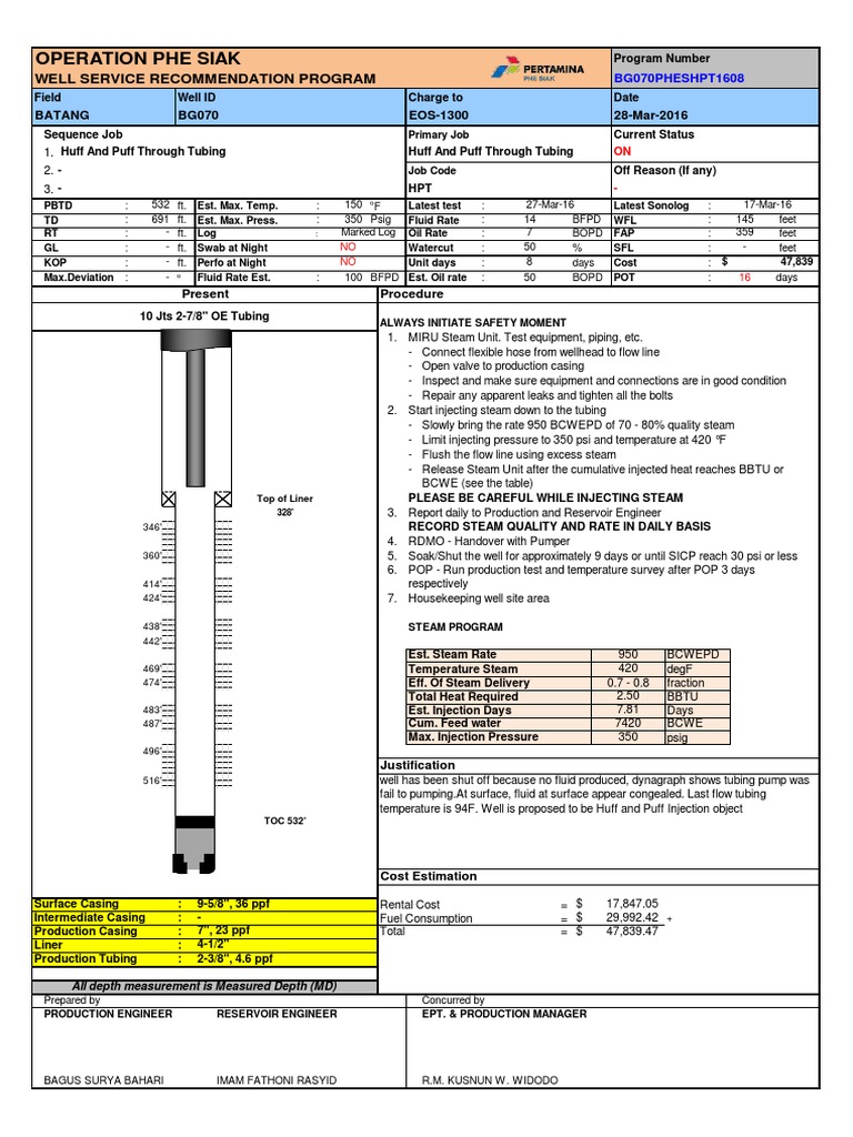 Operation Phe Siak: Well Service Recommendation Program | PDF | Steam ...
