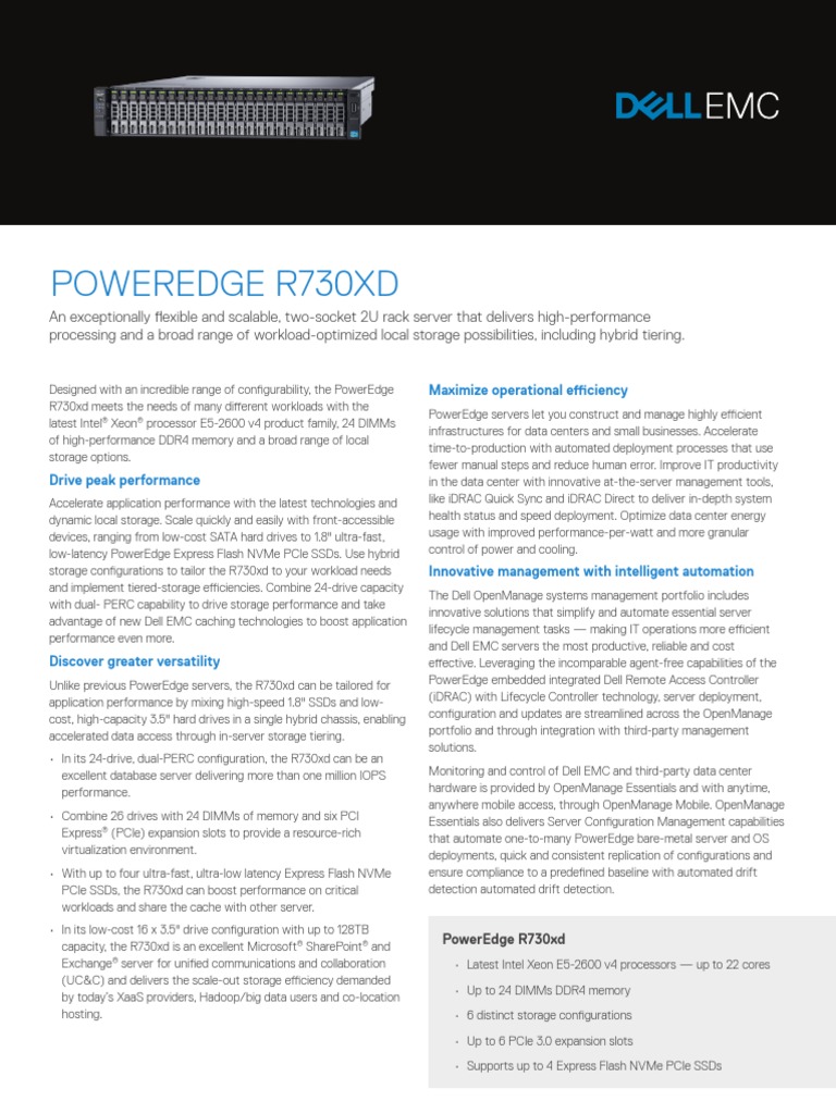 Poweredge R730Xd: Maximize Operational Efficiency | PDF | Solid State ...