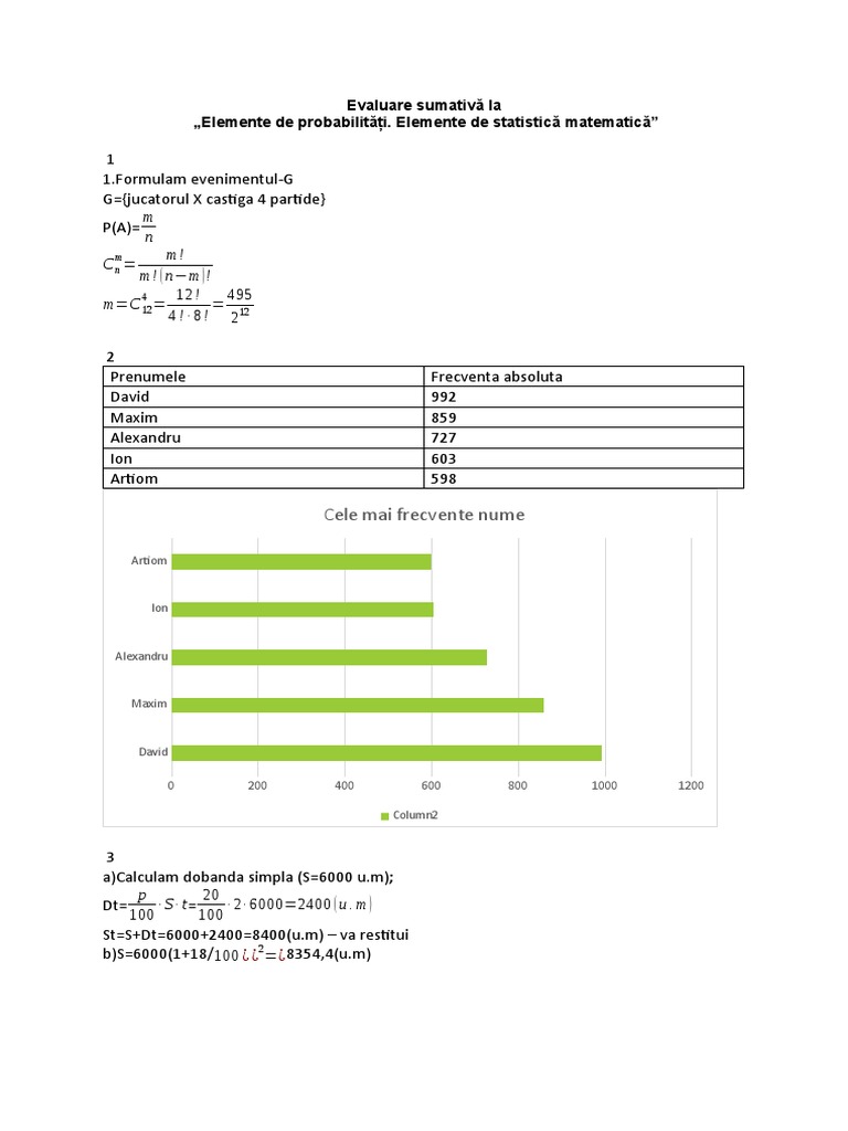 Evaluare Sumativă La Probabilitate | PDF