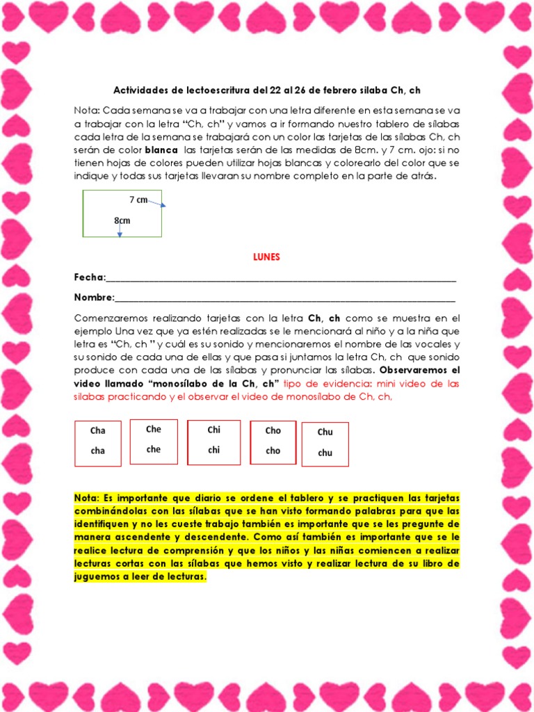 Actividades de Lectoescritura de La Sílaba CH, CH Del 22 Al 26 de ...